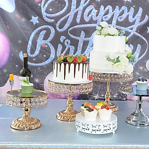 3PCS Cake Stand Set, Metal Round Cupcake Dessert Stand Cake Display Holder with Crystal Cookies Fruit Serving Tray Decor for Wedding Party Birthday (18K Gold)