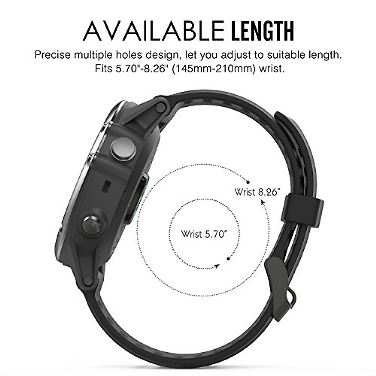 MoKo Band Compatible with Garmin Fenix 3/Fenix 5X, Soft Silicone Replacement Watch Band fit Garmin Fenix 3/Fenix 3 HR/Fenix 5X/5X Plus/D2 Delta PX/Descent Mk1 Smart Watch - Black