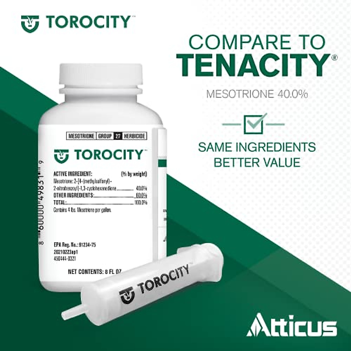 Torocity Turf Herbicide - Mesotrione Concentrate (8 oz) by Atticus (Compare to Tenacity) – Selective Weed Killer for Commercial and Residential Lawns – Pre and Post Emergent Control