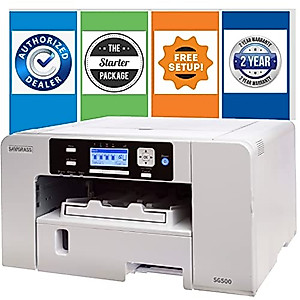 Sawgrass Virtuoso SG500 Sublimation Printer (Starter Package) with Designer Software, Dust Cover, Paper, Inks, Tape, 10 Pieces Sublimation Blanks, White