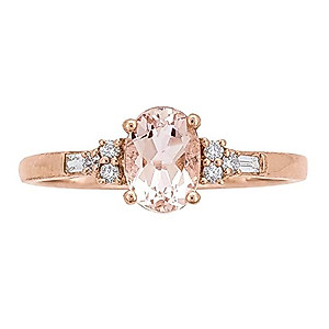 Gin & Grace 10K Rose Gold Genuine Morganite & Natural Diamond Engagement Promise Propose Promise Ring for Women