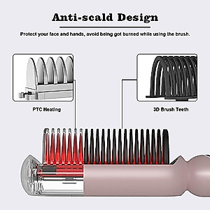 2023 Upgraded Hair Straightener Brush - Professional Ionic Hair Straightener Comb for Women, Hair Care & Ease Frizz, Anti-Scald, 5 Temp Settings for Home,Travel & Salon (Pink)