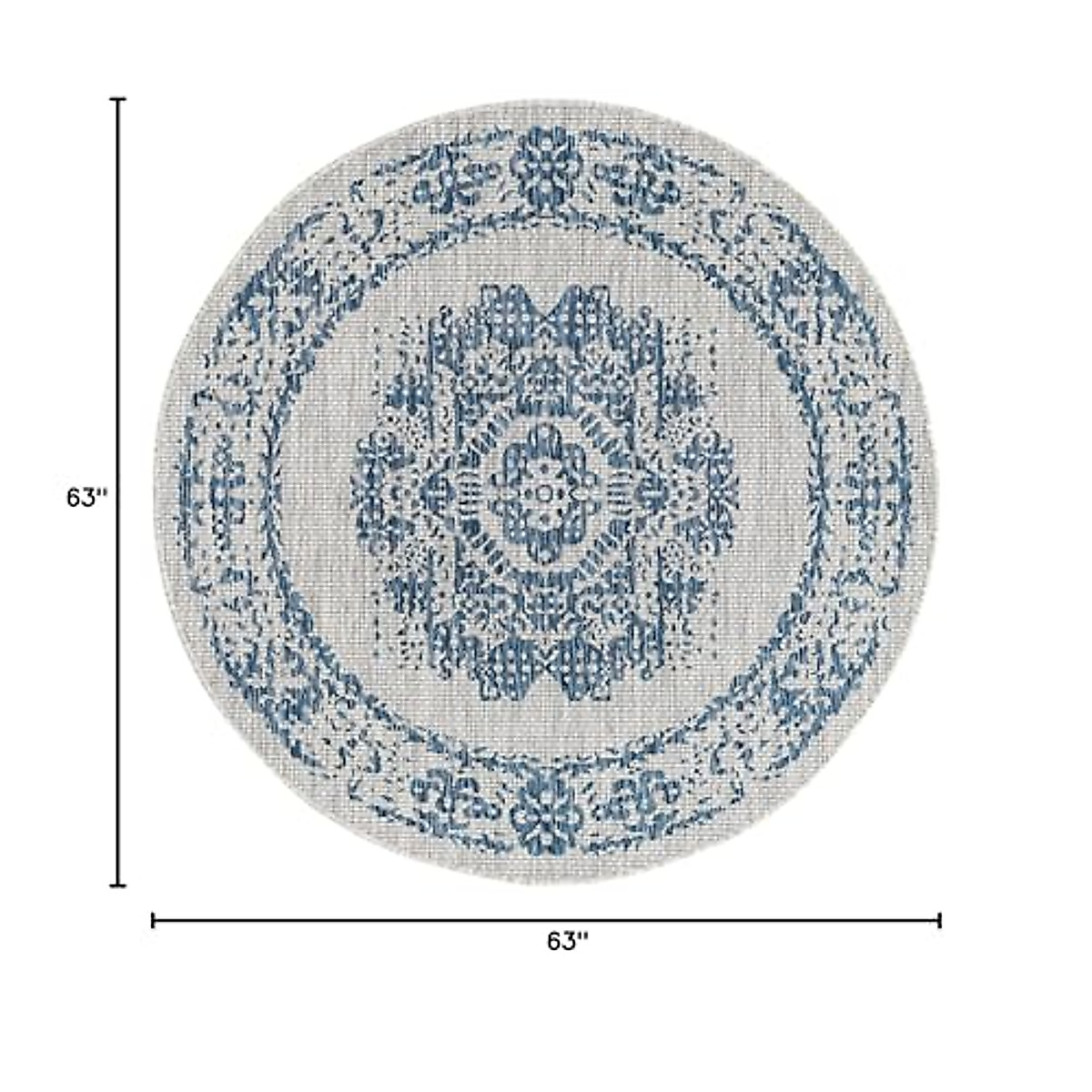 Unique Loom Outdoor Traditional Collection Area Rug - Timeworn (5' 3" Round, Blue/ Gray)