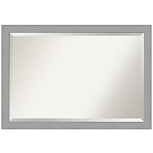 Amanti Art Silver Bathroom Mirror for Over Sink, 28x40 Brushed Nickel Rectangle Vanity Mirror, Large Modern Contemporary Frame, Hangs Horizonally and Vertically, Bathroom Wall Decor, Beveled Edge
