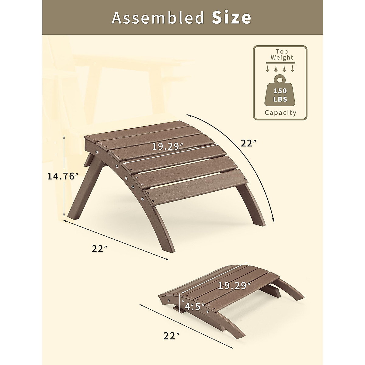 BUPPLEE Folding Adirondack Ottoman for Adirondack Chair, HDPE All Weather Outdoor Footrest Poly Lumber Adirondack Footstool for Patio, Backyard, Garden, Easy to Assemble & Storage - Teak