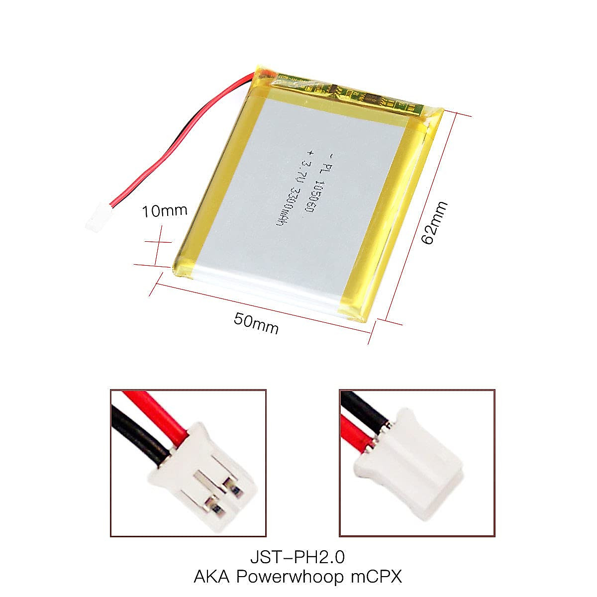 YTKavq 3.7V 3300mAh Battery 105060 Lithium Polymer Ion Rechargeable Li-ion Li-Po Battery with 2P PH 2.0mm Pitch Connector