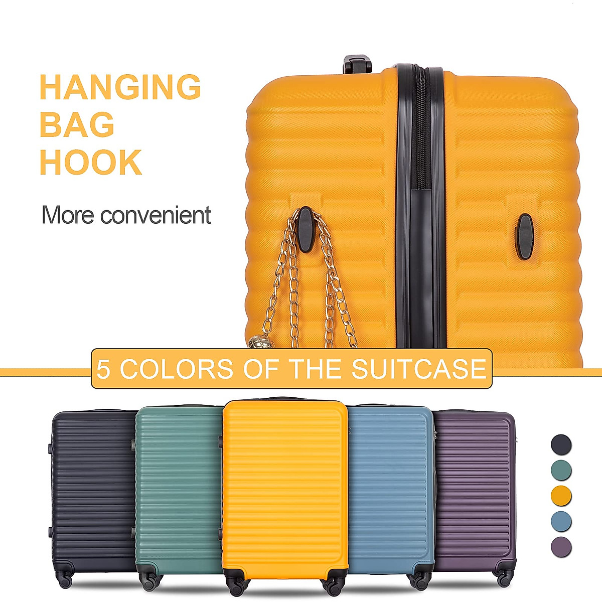 Tripcomp Luggage Sets 3piece Set Hardshell Luggage with Spinner Wheels, TSA Lock, Travel Suitcase Sets, 20 Inch Carry On, 24 Inch Mid-size, 28 Inch Large siutcase(Orange)