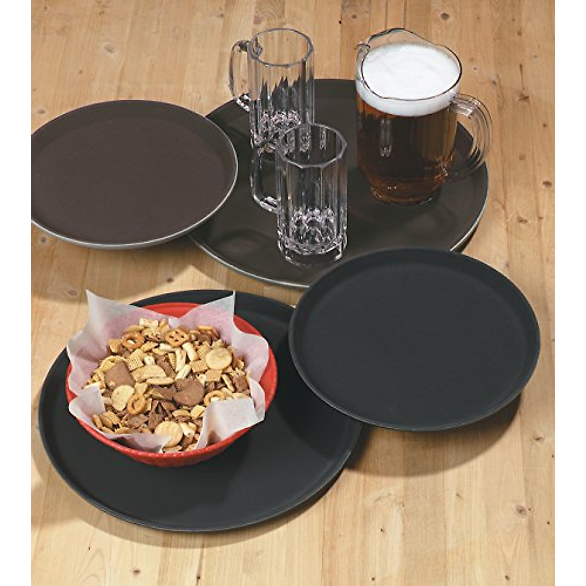 Carlisle FoodService Products 1100GL004 GripLite Rubber Lined Non-Slip Round Serving Tray, 11" Diameter, Black (Pack of 12)