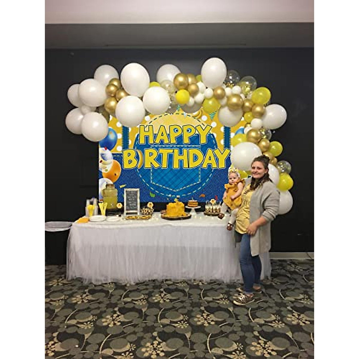 Yellow Happy Birthday Backdrop Cowboy Banana Balloon Flag Cartoon Birthday Photography Background Kids Baby Shower Boy Party Cake Table Decorations Banner Photo Props (6x4FT)