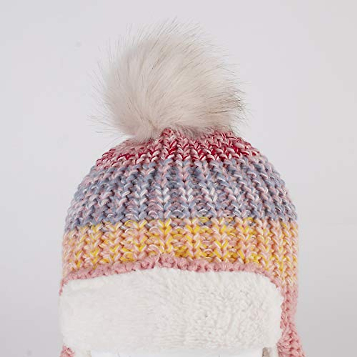 LLmoway Baby Girl Winter Hat Warm Earflap Beanie Fleece Lined Knit Cap Infant Pilot Pom Hat Pink