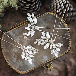 Unicra Bride Wedding Crystal Hair Pins Flower Bridal Hair Pieces Wedding Hair Accessories for Women and Girls Pack of 3 (Silver)