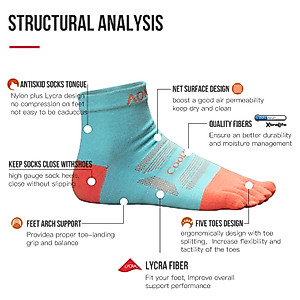 AONIJIE Toe Socks for Men and Women High Performance Athletic Five Finger Quarter Socks Soft, Comfortable and Breathable, Medium