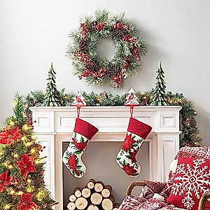 Glitzhome Christmas Artificial Wreath with Berry Pinecone for Front Door and Wall, 24" D
