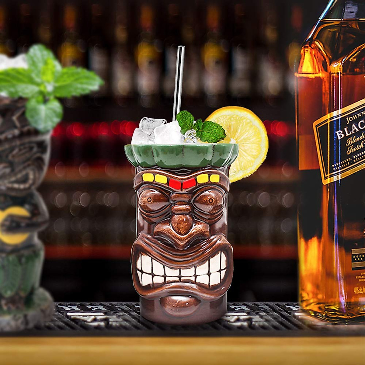 SuproBarware Tiki Mugs Set of 4– Ceramic Hawaiian Party Mugs Large Drinkware, Tiki Bar Mugs for Cocktails, Tropical Cups Drinks for Exotic Party - TJB02 (4pcs)