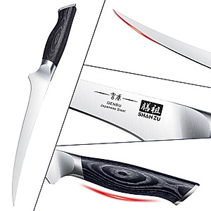 SHAN ZU 7 Inch Fillet Knife, Japanese Super Steel Boning Knife, Professional Ultra Sharp Fish knife with K133 Ergonomic Handle, Black Tortoise Genbu Series