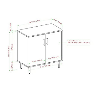 Walker Edison Fehr Mid Century Modern 2 Door Bookmatch Accent Cabinet , 28 Inch, Ash Brown