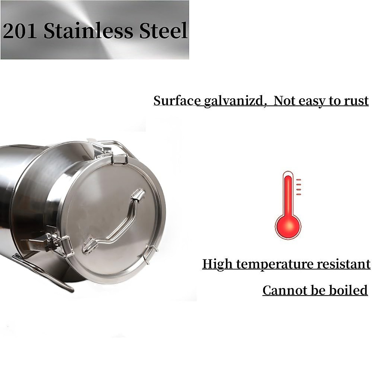 20L/5.25Gallon Stainless Steel Milk Can - Heavy Duty Milk Jug Milk Bucket Wine Pail Bucket Bottle SS liquid Container Storage W/Independent Embedded Silicone Sealed Lid Easy to Open and Use