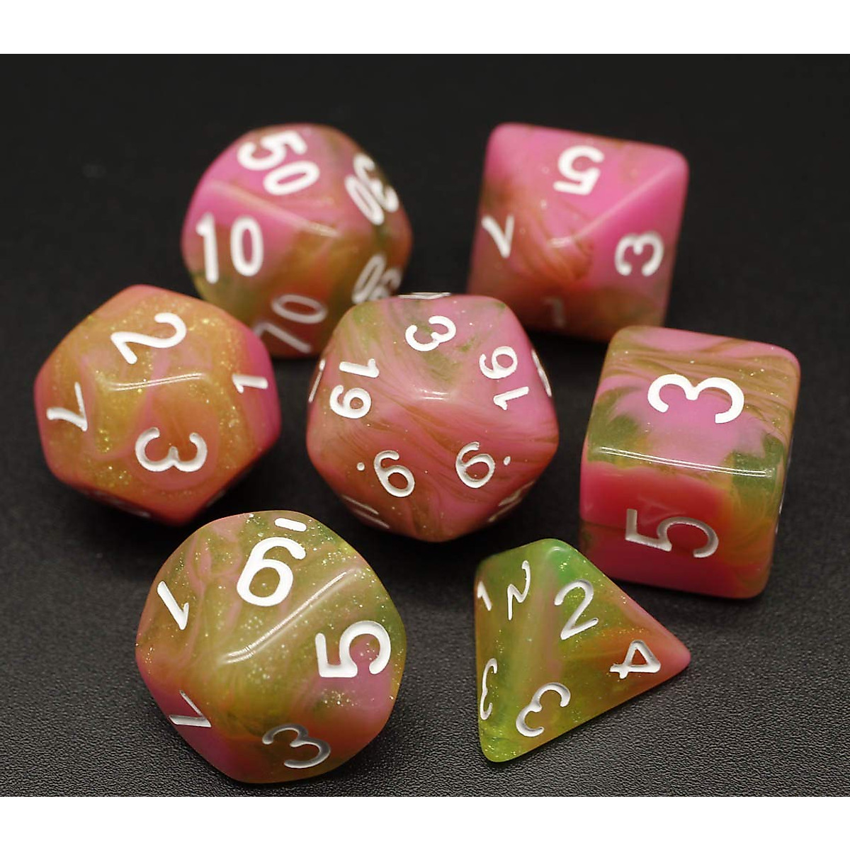 DND Dice Polyhedral 7-Die Dice Set for D&D Dungeons & Dragons Role Playing Gaming Glitter dice(Pink Green)…