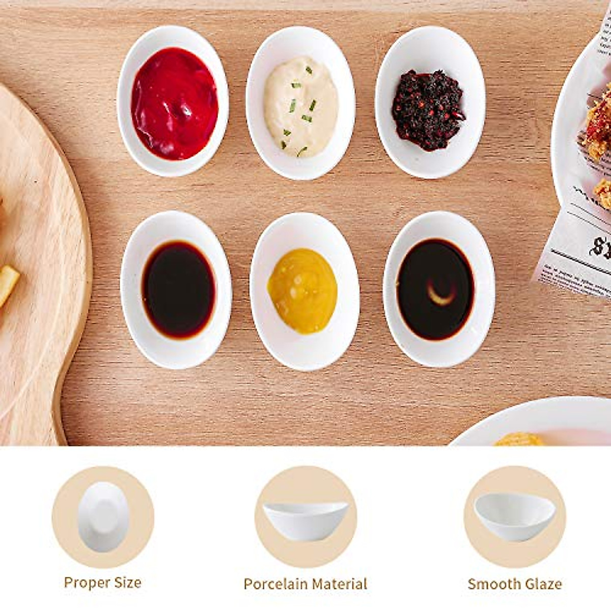 OMAYKEY Sauce Dish Set of 10, 2.5 oz Porcelain Dipping Bowls Set, White Dipping Sauce Dishes for Soy Sauce, Ketchup, Condiment, BBQ Sauce or Seasoning, Honey Mustard