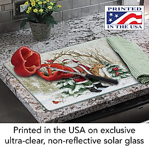 CounterArt Winter Forest Santa 3mm Heat Tolerant Tempered Glass Cutting Board 15” x 12” Manufactured in the USA Dishwasher Safe