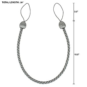 MALOINTEX 4 Pack Curtain Ropes Tiebacks Tie-Backs, Curtain Handmade Holdbacks, Polyester Curtain Tieback - Charcoal
