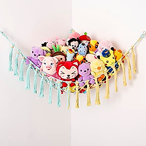 Stuffed Animal Net or Hammock Hanging- Macrame Toy Hammock Stuff Animals Storage Large Corner Plush Toys Net Holder for Boho Nursery, Playroom, Kids Bedroom Organizer