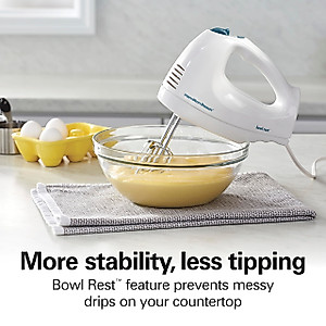 Hamilton Beach 6-Speed Electric Hand Mixer with Whisk, Traditional Beaters, Snap-On Storage Case, White