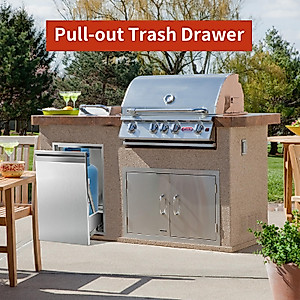 Pull Out Trash Drawer 16" Wx22 H×16.5" D Built-in Single Trash Drawer Propane Tank Drawer Stainless Steel Trash Bin for BBQ Island Grill Station