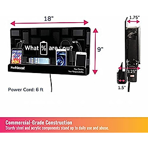 KwikBoost Wall Mount Cell Phone Charging Shelf | Multi-Device Station with 8 Ports | Compatible with Apple iPhone, iPad, Samsung, Android, Tablets and More! (18" x 9")