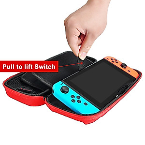 daydayup Switch Carrying Case Compatible with Nintendo Swtich, with 20 Games Cartridges Protective Hard Shell Travel Carrying Case Pouch for Console & Accessories(Red)