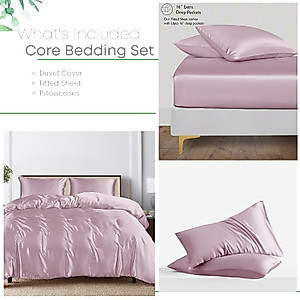 Linenwalas Tencel Lyocell Duvet Cover Set with Deep Pocket Fitted Sheet, Viscose Made from Eucalyptus Soft, Lightweight and Breathable Complete Bedding Set (Lilac, California King)