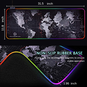 JYZZ RGB Gaming Mouse Pad - Large Led Keyboard Pad, Mouse Mat with HD Map, Smoothly Waterproof Surface, Non-Slip Rubber Base, 31.5"" X 11.8"" & 14 Light Modes