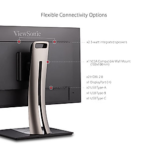 ViewSonic VP3256-4K 32 Inch 4K UHD IPS Ergonomic Monitor with Ultra-Thin Bezels, Color Accuracy, Pantone Validated, 60W USB C
