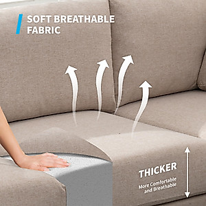 Mjkone 107" Modern Linen Sectional L-Shaped Couch, Convertible L Shaped Sofa with 2 Cushions, Oversized 5 Seat Corner Sofa Couch Set with Sturdy Legs for Living Room Apartment - Beige