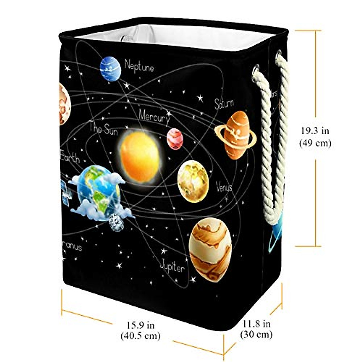 DEYYA Solar System Planet Laundry Baskets Hamper Tall Sturdy Foldable for Adult Kids Teen Boys Girls in Bedrooms Bathroom 19.3x11.8x15.9 in/49x30x40.5 cm