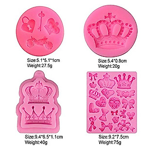 SIMUR 4 Pack Crown Fondant Candy Silicone Molds Bows Crown Heart Mold for Sugarcraft, Cake Decoration, Cupcake Topper, Chocolate, Pastry, Cookie Decor, Jewelry, Clay, Epoxy Resin, Crafting Projects
