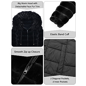 Bellivera Women Double Sided Faux Fur Jacket with Fur Collar, The Puffer Coat Worn on Both Sides 19225 Black M