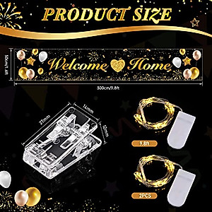 Welcome Home Banner Large Black Gold Welcome Home Yard Sign with LED String Light and Clips for Outdoor Decor Family Gathering Military Homecoming Deployment Returning Party Supplies, 9.8 x 1.6 ft