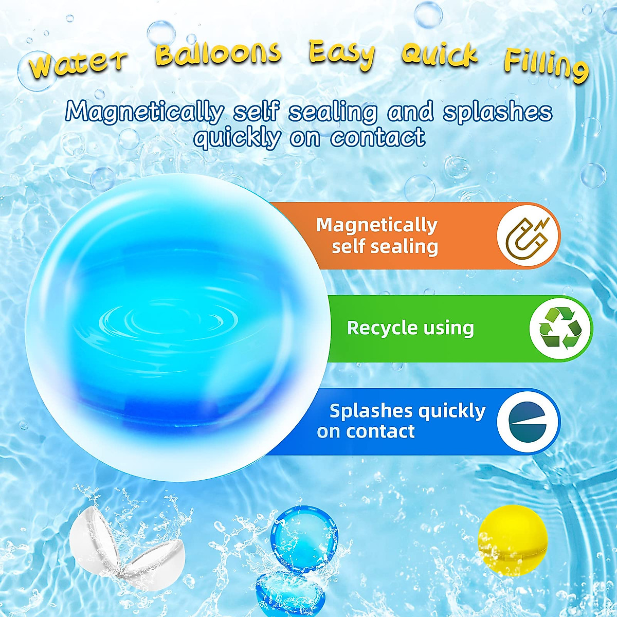 24 PCS Reusable Water Balloons Water Balls, Soft Silicone Quick Fill Balloons Splash Fun,Outdoor Backyard Summer Splash Party Easy Quick Fun Water Fight Game for Swimming Pool