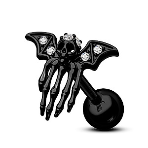 COCHARM 16g Black Bat Helix Earring Stud Halloween Bat Cartilage Piercing Bat Wing Cartilage Earrings 6mm Vampire Skeleton Hand Helix Jewelry for Women Man