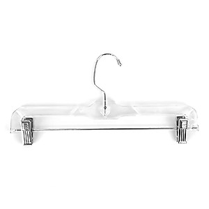 Super Heavy-Duty 14 inch Wide Clear Plastic Skirt or Pant Hangers with Swivel Hook and Adjustable Clips (Quantity 25) (Clear, 25)