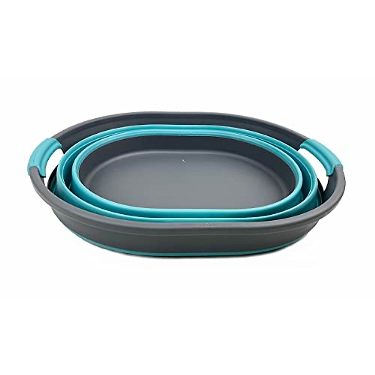 SAMMART 23L (6 Gallons) Collapsible Plastic Laundry Basket - Oval Tub/Basket - Foldable Storage Container/Organizer - Portable Washing Tub - Space Saving Laundry Hamper (Grey/Crystal Blue)