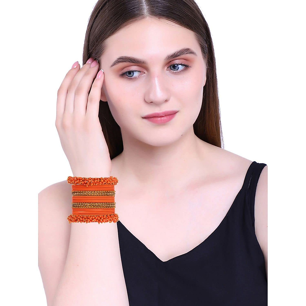 Efulgenz Beaded Bracelet Bangle Set Indian Bangles for Women Faux Pearl Beads Boho Bracelets with Matte Finish Metal Bangles and Oxidized Crystal Metal Ball Bangles Statement Jewelry for Women (20