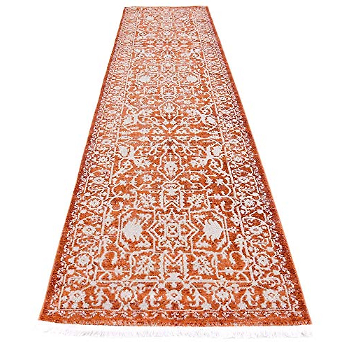 Unique Loom Traditional Classic Intricate Design with Distressed Vintage Detail, Area Rug, 2' 7 x 10' 0 Runner, Terracotta/Ivory