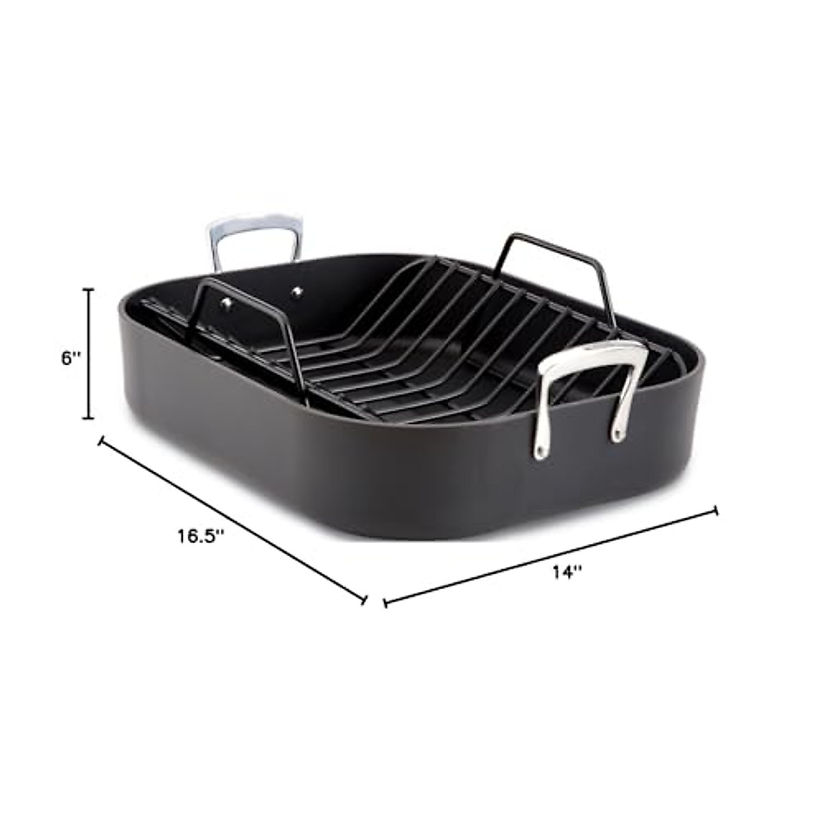 All-Clad E87599 Hard Anodized Aluminum Scratch Resistant Nonstick Anti-Warp Base 16-Inch by 13-Inch Large Roaster Roasting Pan with Nonstick Rack/Cookware, Black