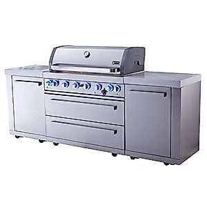 Mont Alpi MAi805 44-inch 6-Burner 115000 BTU Stainless Steel Gas Outdoor Kitchen Bar Barbecue Modular Island Grill w/ Infrared Side & Rear Burners + Granite Countertops + Storage Cabinets & Drawers