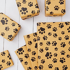 Whaline 100Pcs Pet Paw Print Tissue Paper Brown Kraft Black Gift Wrapping Paper Dog Paw Packaging Paper DIY Art Craft Paper for Farmhouse Home Birthday Pet Treat Party Gift Decor, 14 x 20 Inch