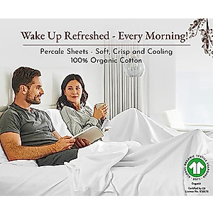 California Design Den 100% Organic Cotton Queen Sheet Set, GOTS Certified - Percale Sheets Queen - Soft Cooling Sheets - Deep Pockets - 4 Piece Cotton Bed Sheets Queen, Ivory Sheets