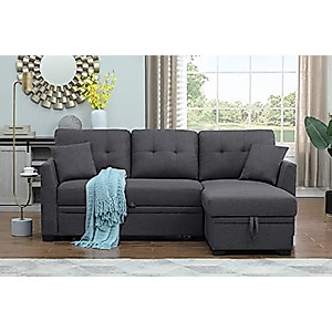 Payeel Sectional Sofa with Pull-Out Bed and Storage Chaise Lounge 81.5" Reversible Furniture Contemporary L-Shaped Fabric Sleeper Sofa for Living Room (Dark Gray)