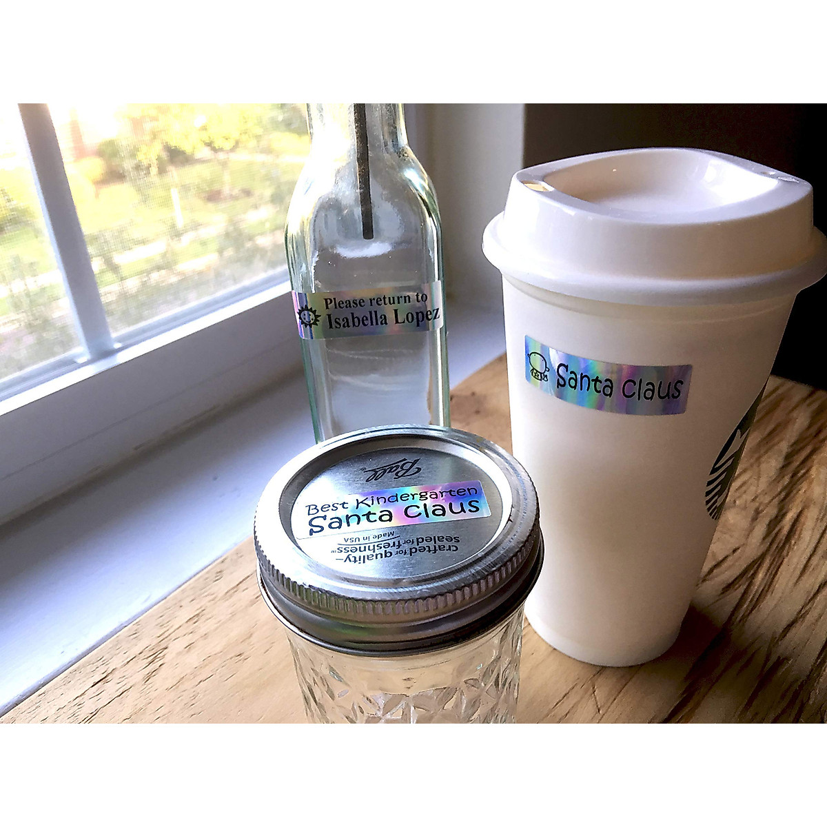 48 Long Silver hologram -Waterproof Name Stickers- Daycare Labels- School Labels- Long Rectangle Labels